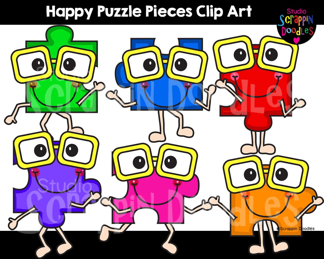Happy Puzzle Pieces Clip Art - Etsy