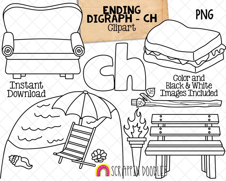 Ending Digraph Clip Art - Words Ending With CH - Commercial Use PNG ...