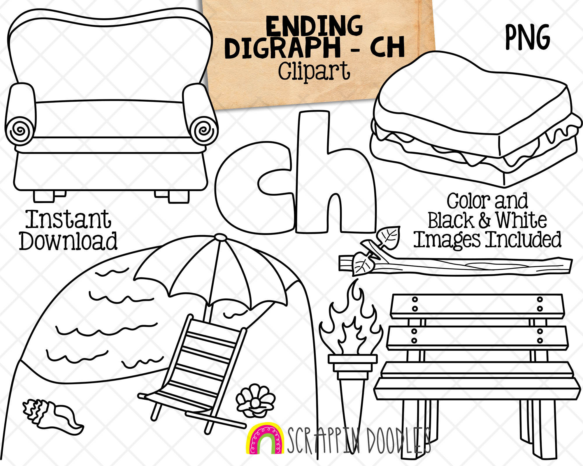 Ending Digraph Clip Art - Words Ending With CH - Commercial Use PNG ...