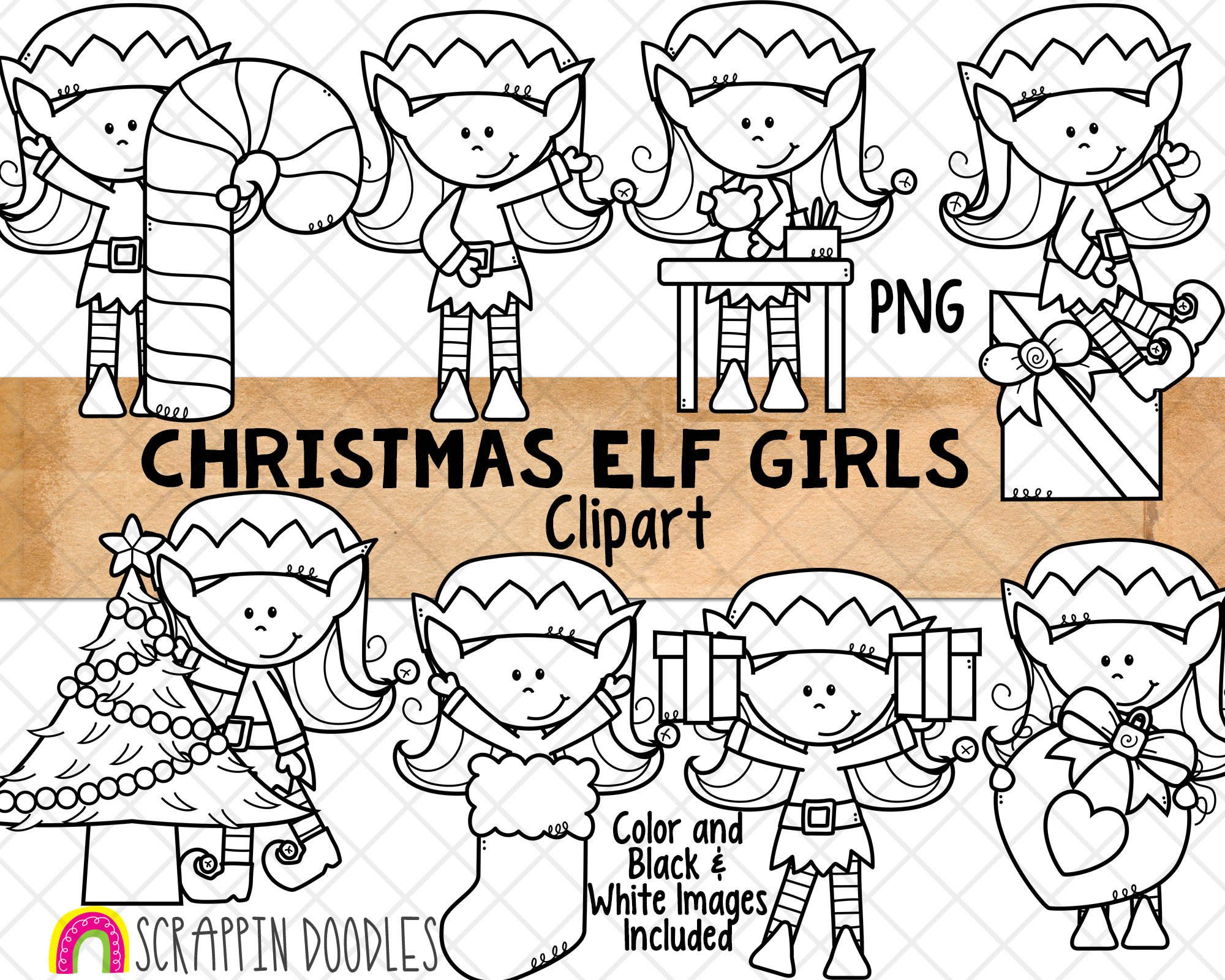 Christmas Elf Clip Art Girl Elf Graphics Elves Hand Drawn PNG - Etsy Canada