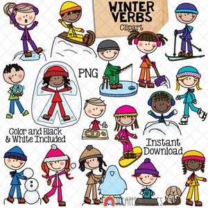 Winter Verbs Clipart - Verb Kids - Seasonal Action Words - Fishing ...