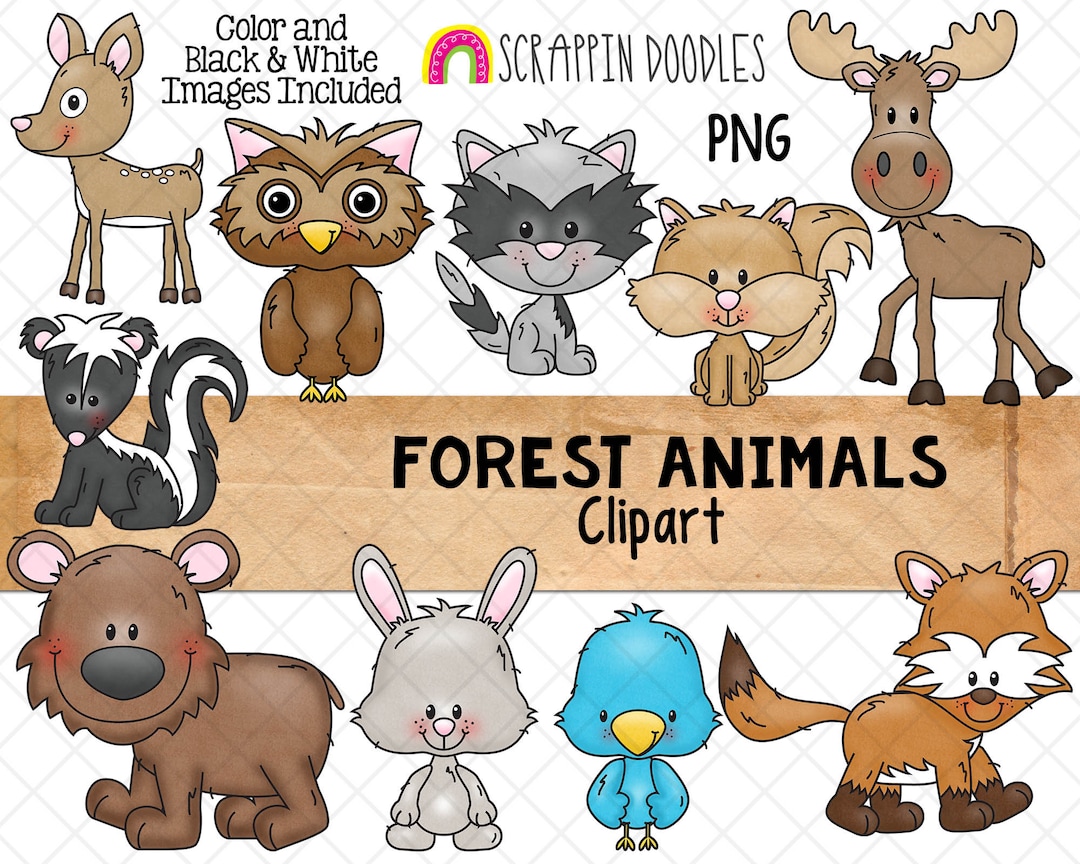 Forest Animals Clipart - Woodland Brown Bear - Moose - Raccoon - Fox ...