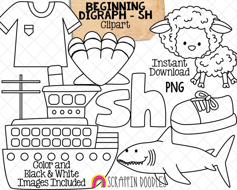 Beginning Digraph Clip Art - Words Beginning With SH - Commercial Use ...