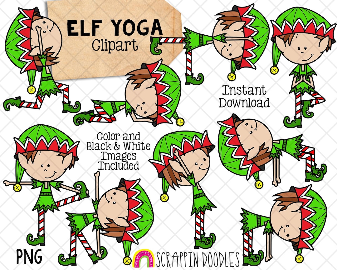 Yoga Elf Clip Art - Christmas Stretching Clipart - Yoga Elves Poses ...