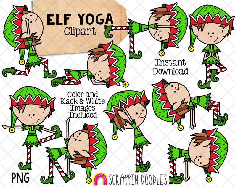 Yoga Elf Clip Art Christmas Stretching Clipart Yoga Elves Poses ...
