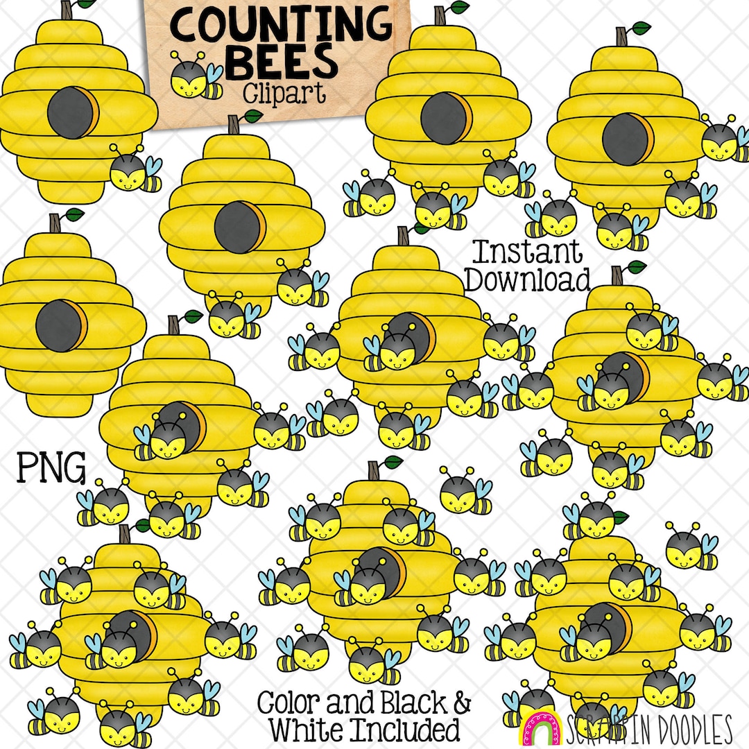 Counting Bees Around Bee Hive Clipart - Spring Bumble Bee Counting ...