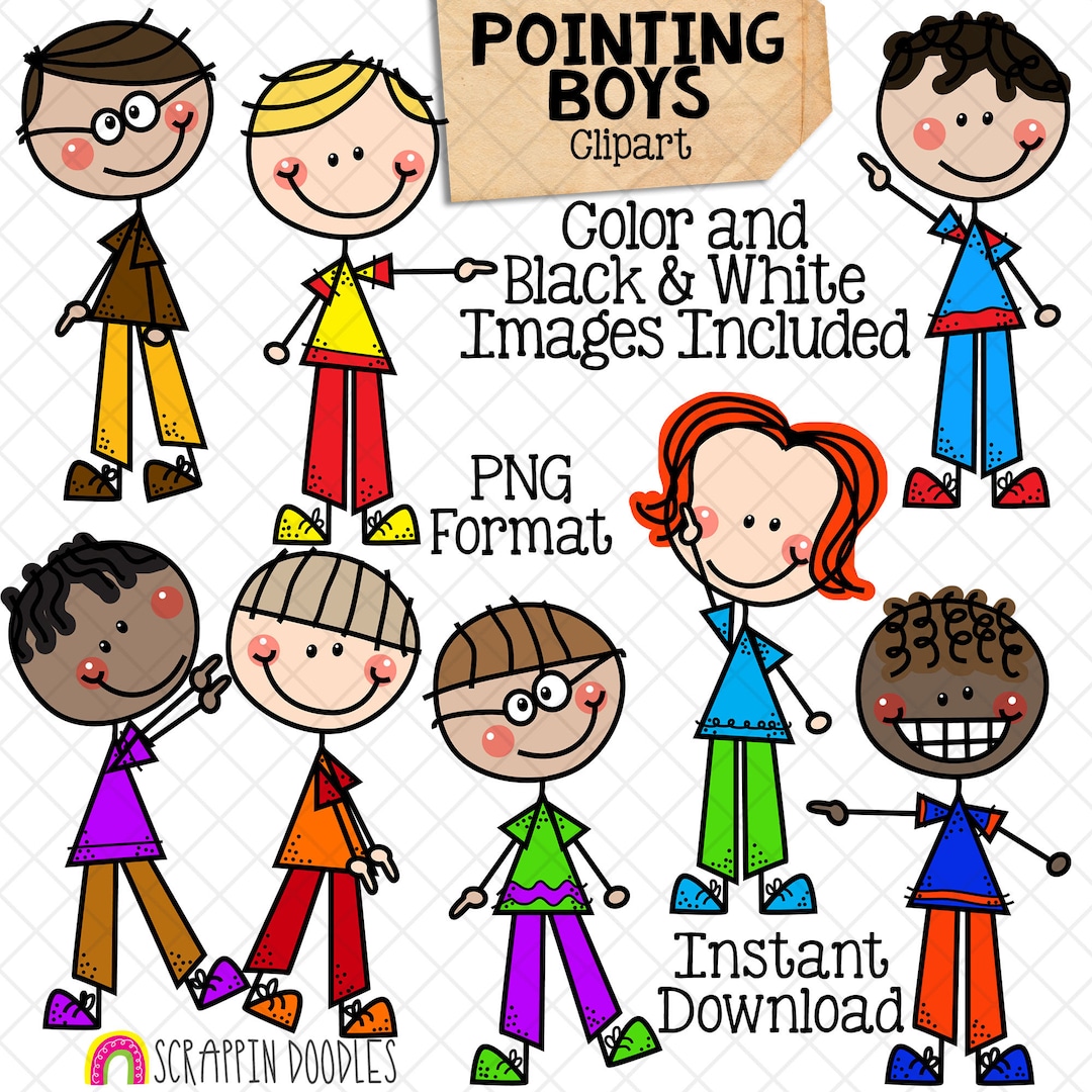 Pointing Clipart - Doodle Boys - Pointing Stick Figure Clip Art - Kids ...