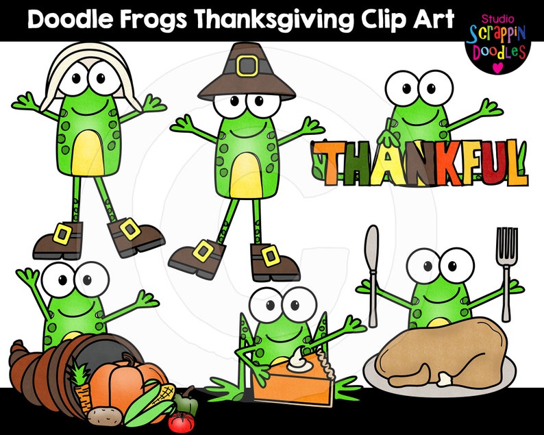 Doodle Frogs Thanksgiving Clip Art - Cute Frog Graphics - Thanksgiving ...