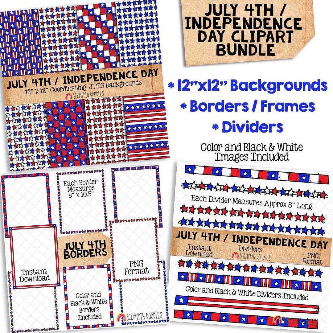 July 4th Clipart Bundle - Backgrounds - Borders - Frames - Dividers ...
