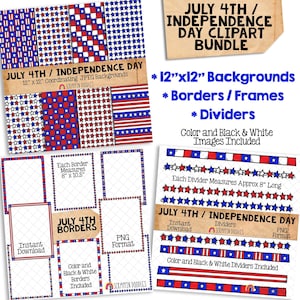 July 4th Clipart Bundle - Backgrounds - Borders - Frames - Dividers ...