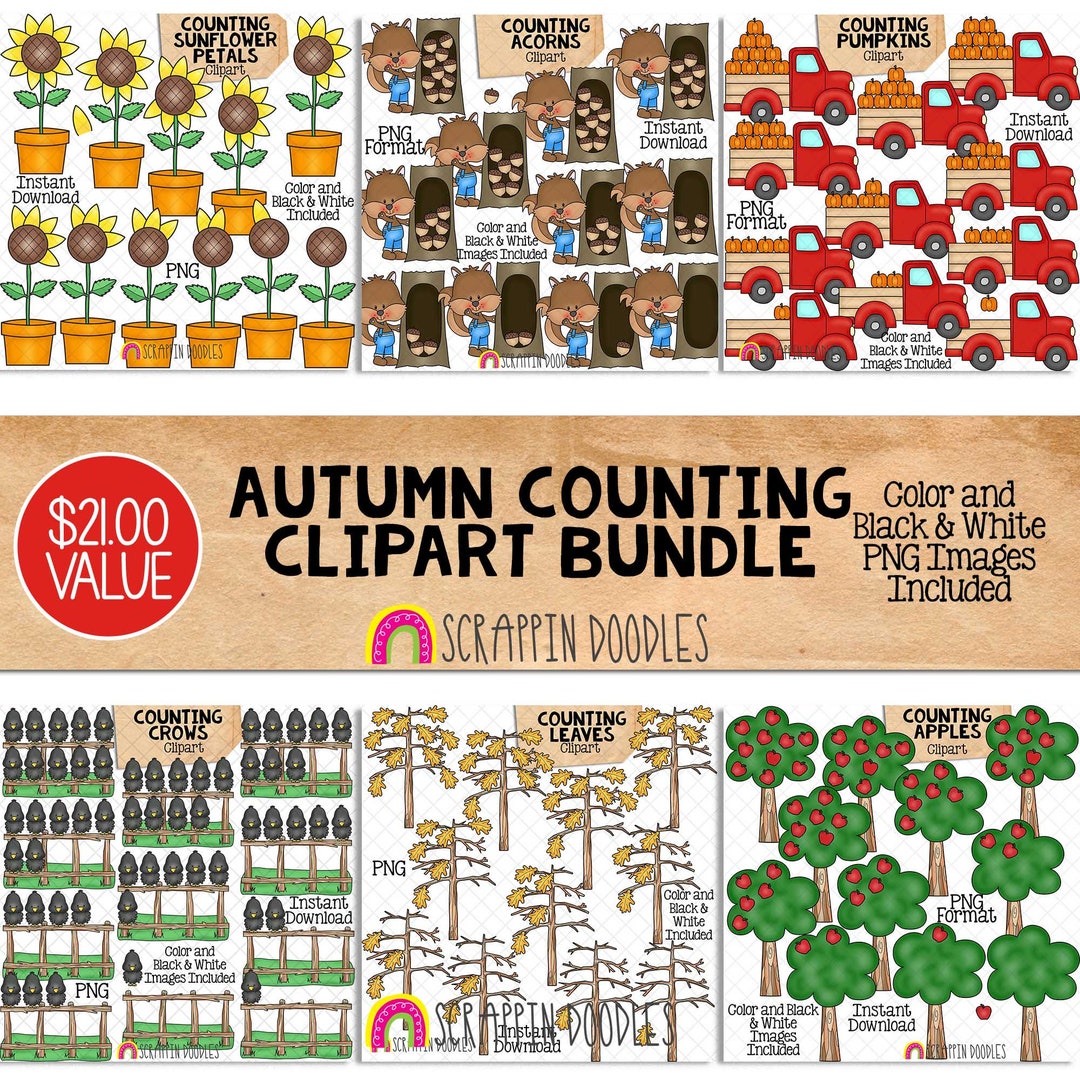 Autumn Counting Clipart Bundle - Sunflowers - Acorns - Apples ...