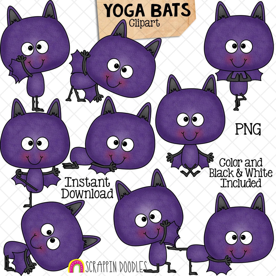 Yoga Clip Art - Halloween Bats Stretching Clipart - Bats Doing Yoga ...