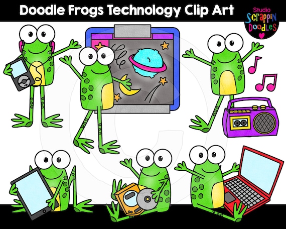 Doodle Frogs Technology Clip Art Cute Commercial Use | Etsy