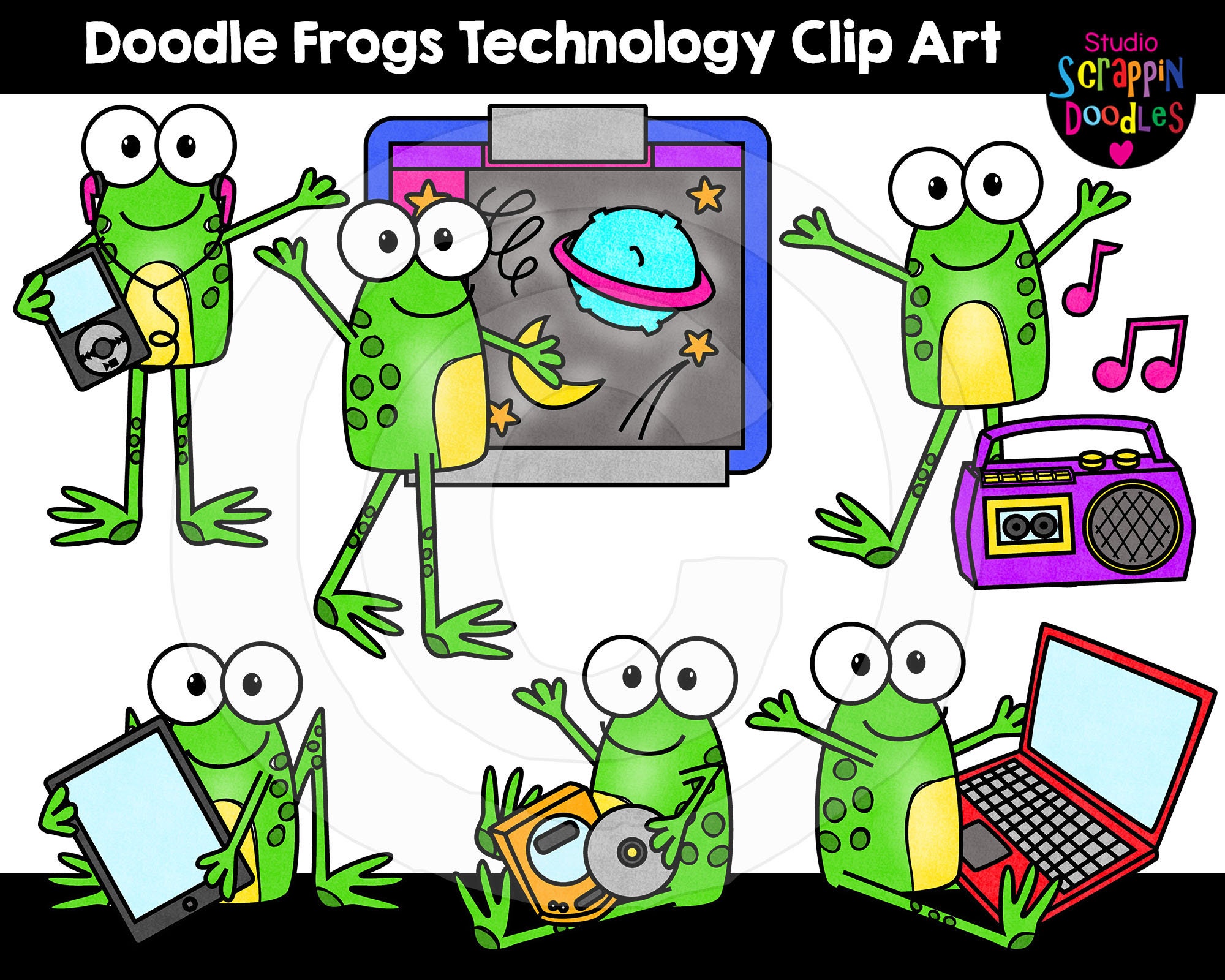 Doodle Frogs Technology Clip Art Cute Commercial Use Technology Themed ...