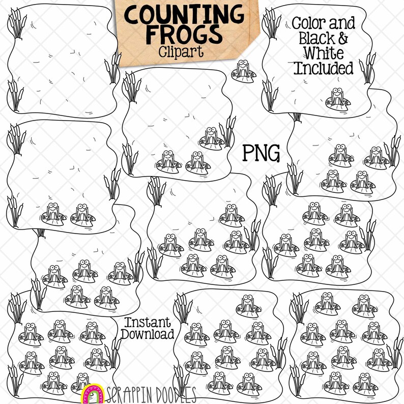 Counting Frogs in A Pond Clipart - Spring Frog Counting - Seasonal Math ...