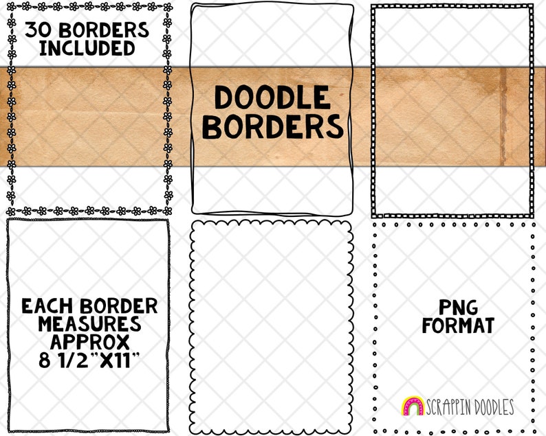 Doodle Borders Clipart Hand Drawn Frames Cover Page | Etsy