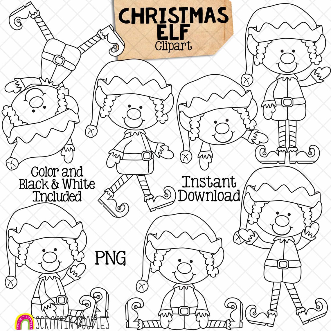 Elf Clip Art - Christmas Elves Posing - Standing - Sitting - Walking ...