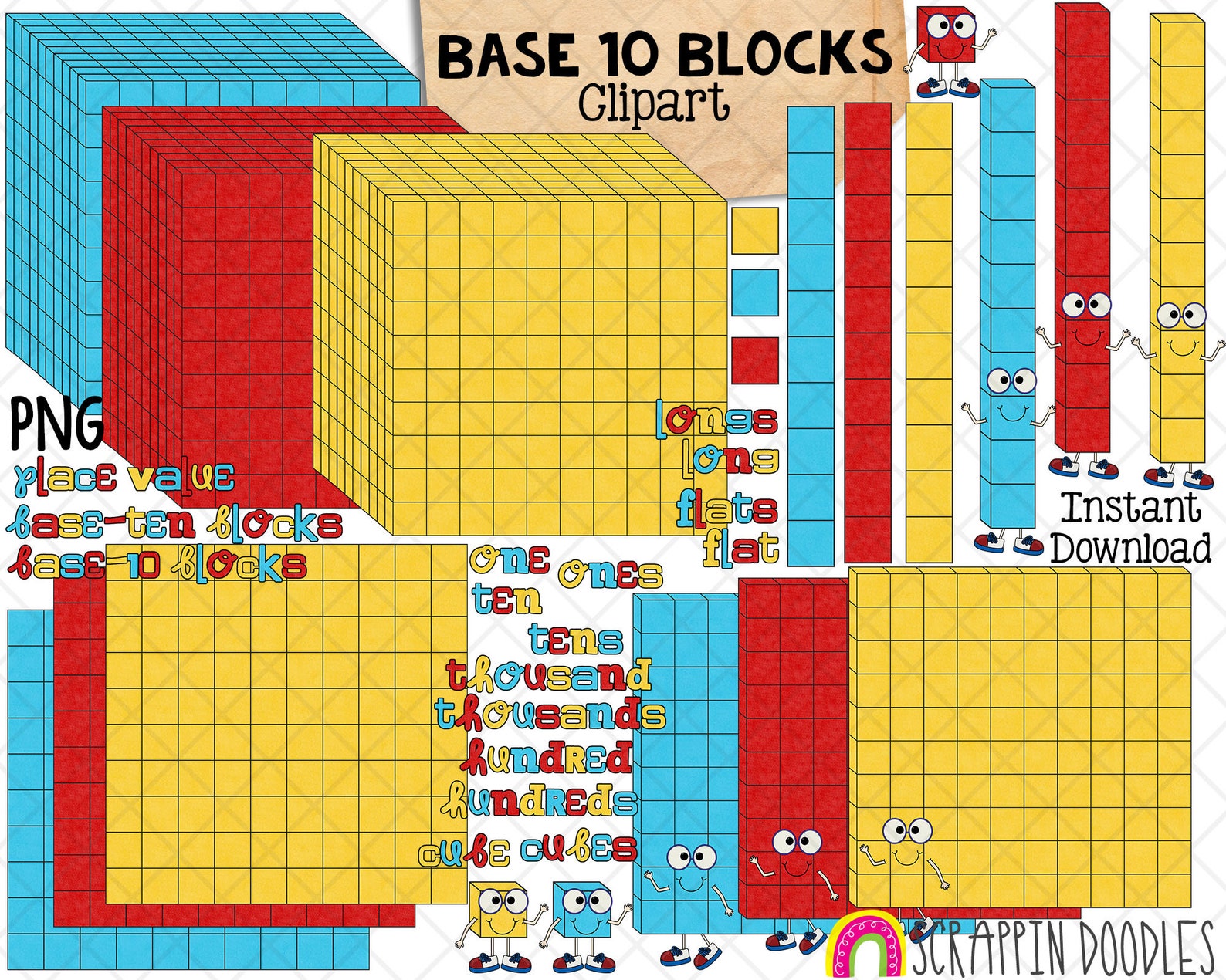 Base 10 Blocks Clipart - Math Counting Cubes - Tens - Thousands ...