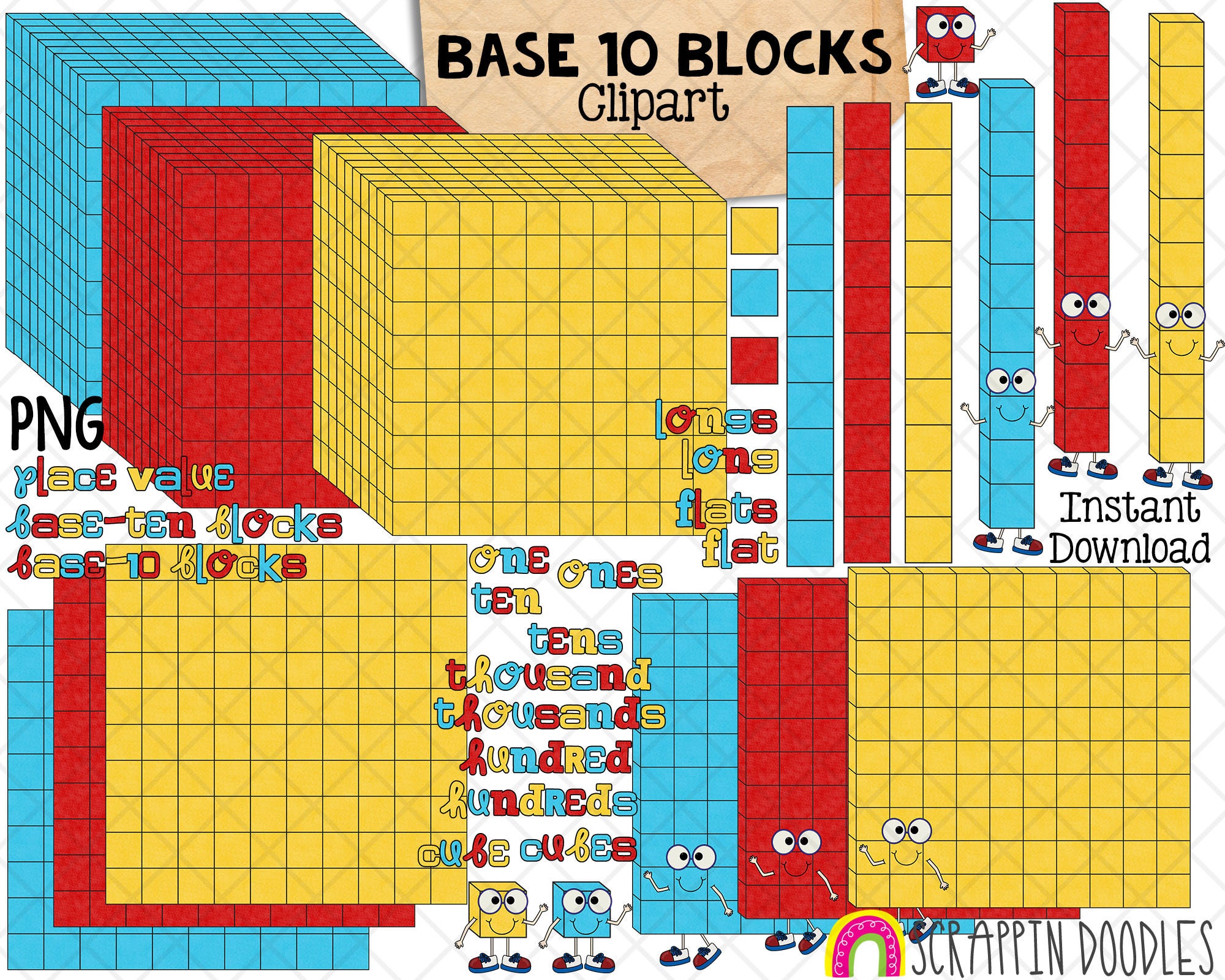 Base 10 Blocks Clipart - Math Counting Cubes - Tens - Thousands ...