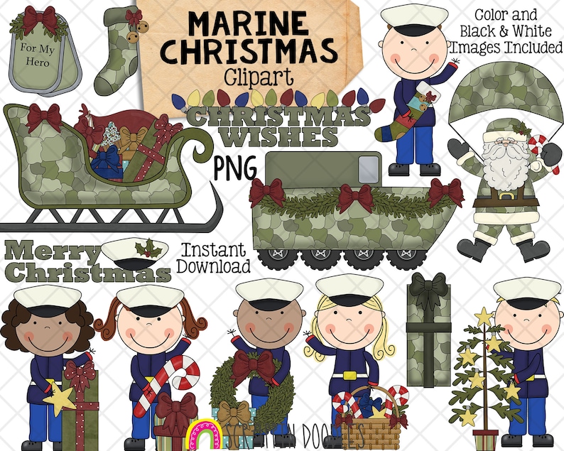 Christmas Marines Clipart - Marine Santa Claus Parachute - Camo ...