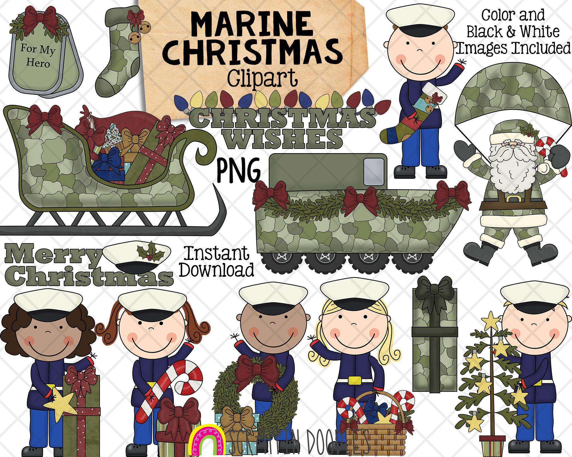 Christmas Marines Clipart - Marine Santa Claus Parachute - Camo ...