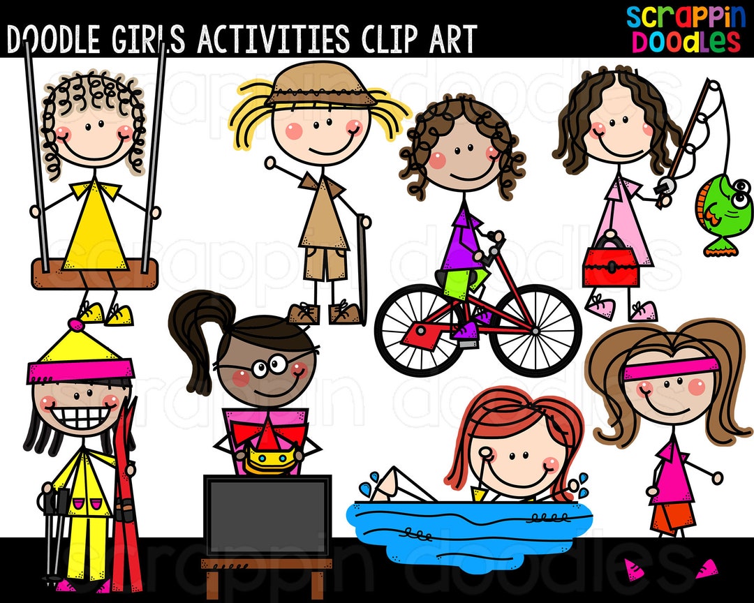 Doodle Girls Activities Clip Art Cute Commercial Use - Etsy
