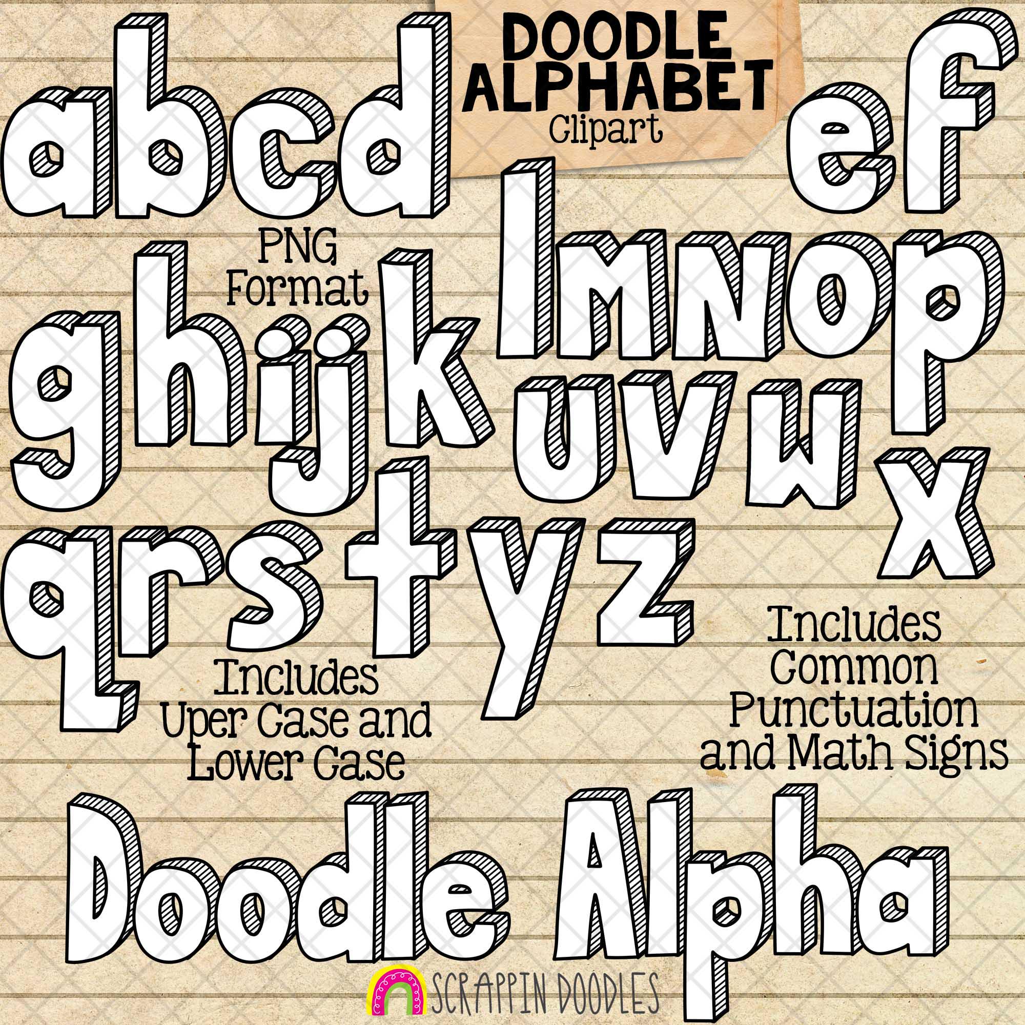 Doodle Alphabet 1 Clip Art - Hand Drawn Letters - BUJO - Planner ...