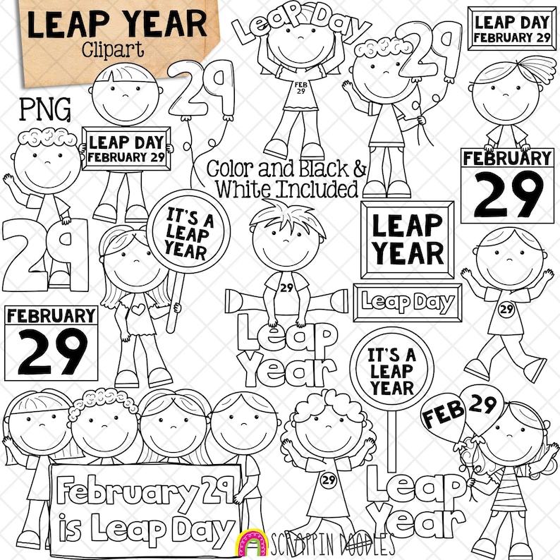 Leap Year Clip Art Leap Day Kids Clipart February 29th PNG Commercial ...