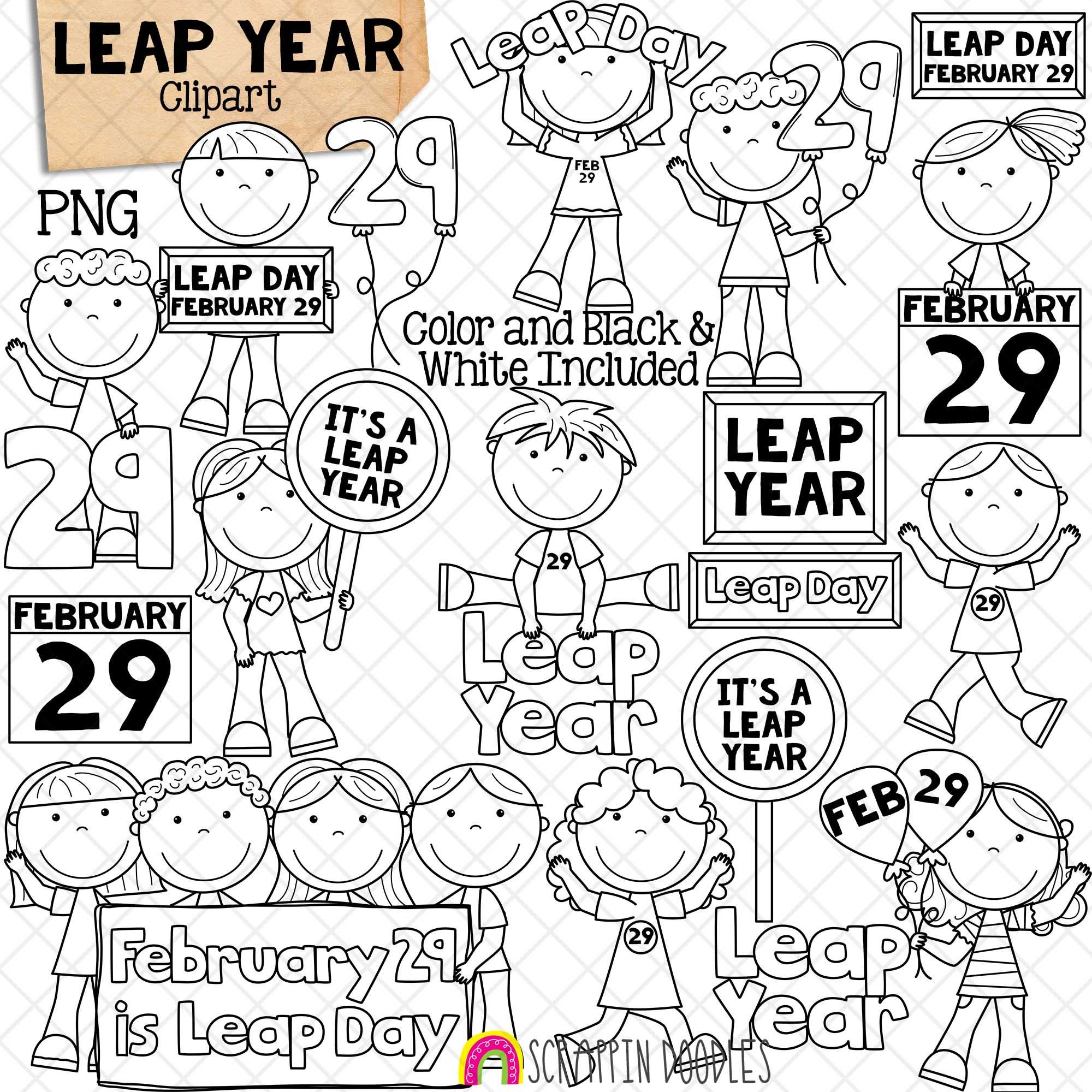 Leap Year Clip Art Leap Day Kids Clipart February 29th PNG Commercial ...