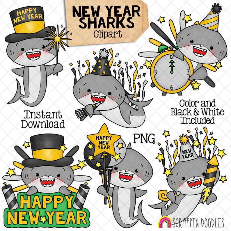New Year Sharks Clip Art Grey Shark Clipart Baby Shark Commercial Use ...