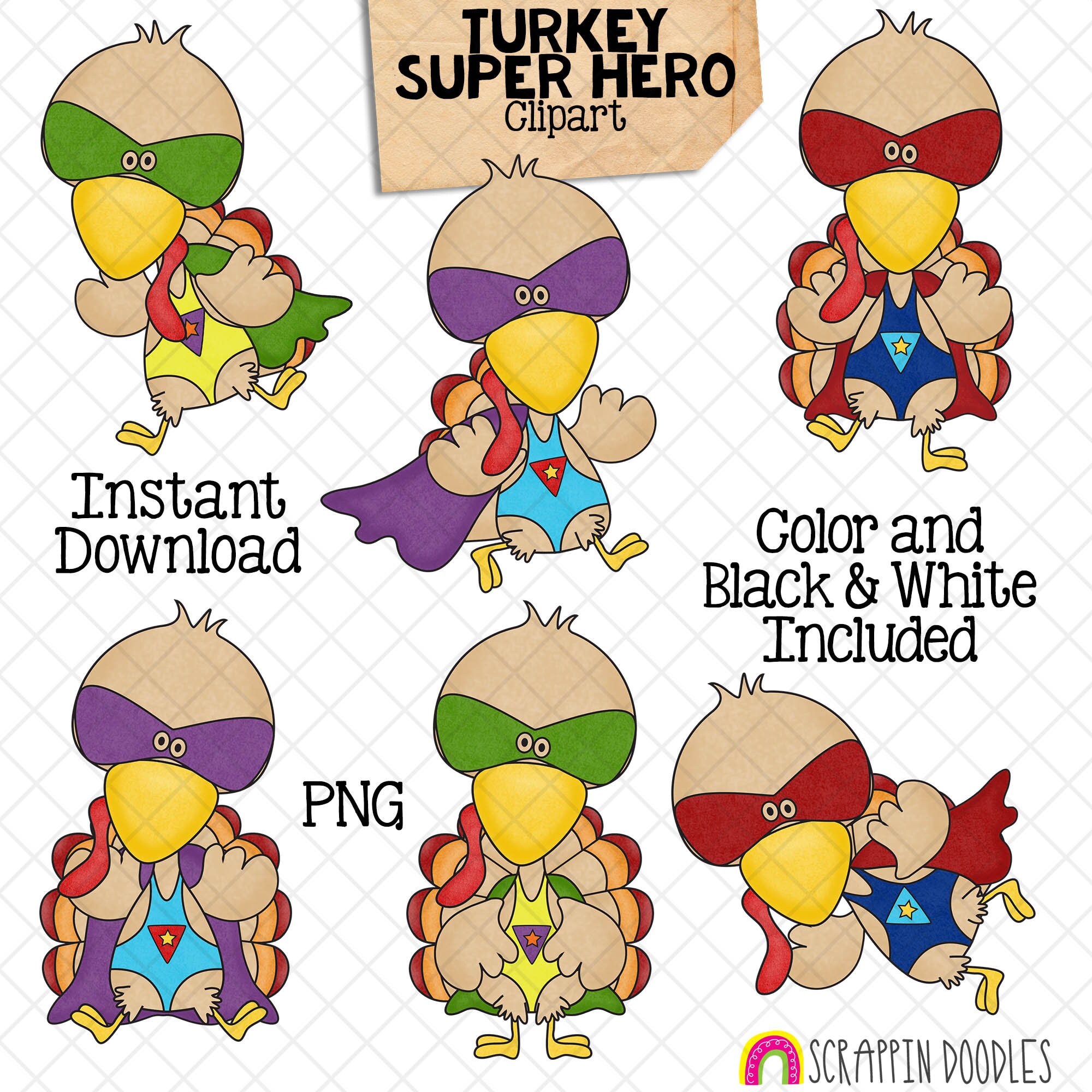 Turkey Clipart Super Hero Turkeys Clip Art Cute Turkeys Graphics ...