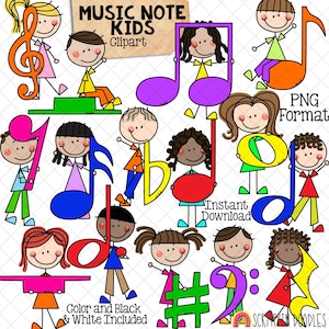 Music Notes Clipart - Doodle Kids Holding Musical Notes - Bass Clef ...