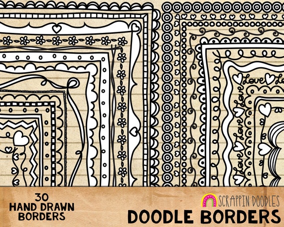 Doodle Borders Clipart Hand Drawn Frames Cover Page | Etsy