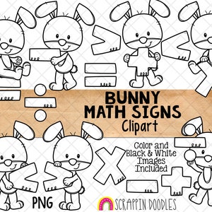 Bunny Math Signs Clip Art - Commercial Use Rabbits Holding Math Symbols ...