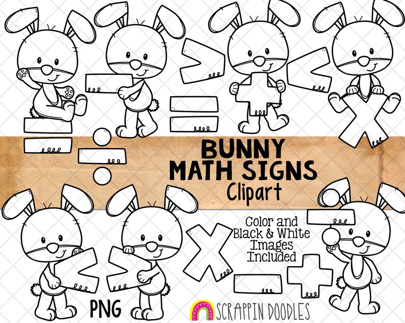 Bunny Math Signs Clip Art Commercial Use Rabbits Holding - Etsy