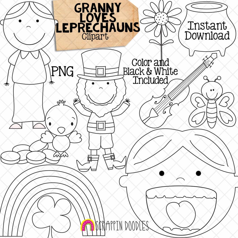 Old Lady Swallowed a Clover Clip Art - Granny Loves Leprechauns ...