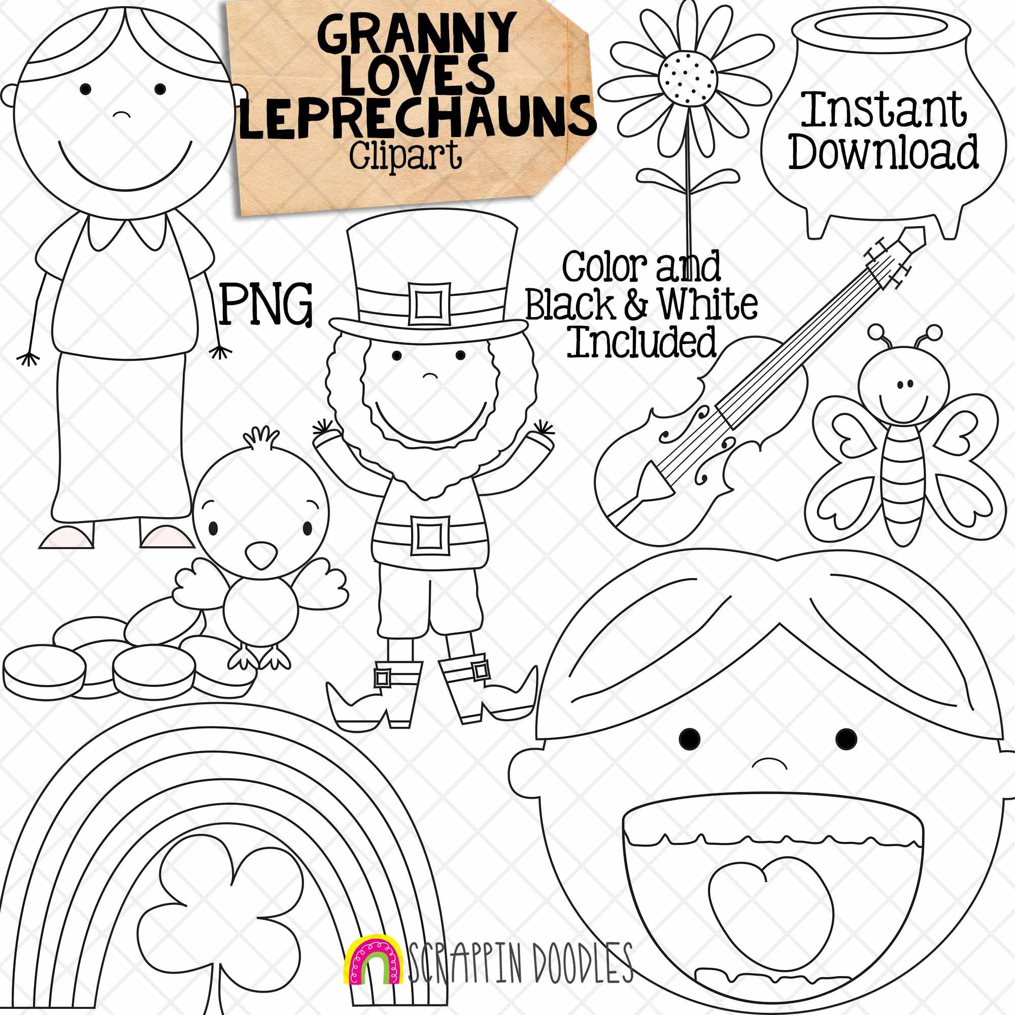 Old Lady Swallowed a Clover Clip Art - Granny Loves Leprechauns ...