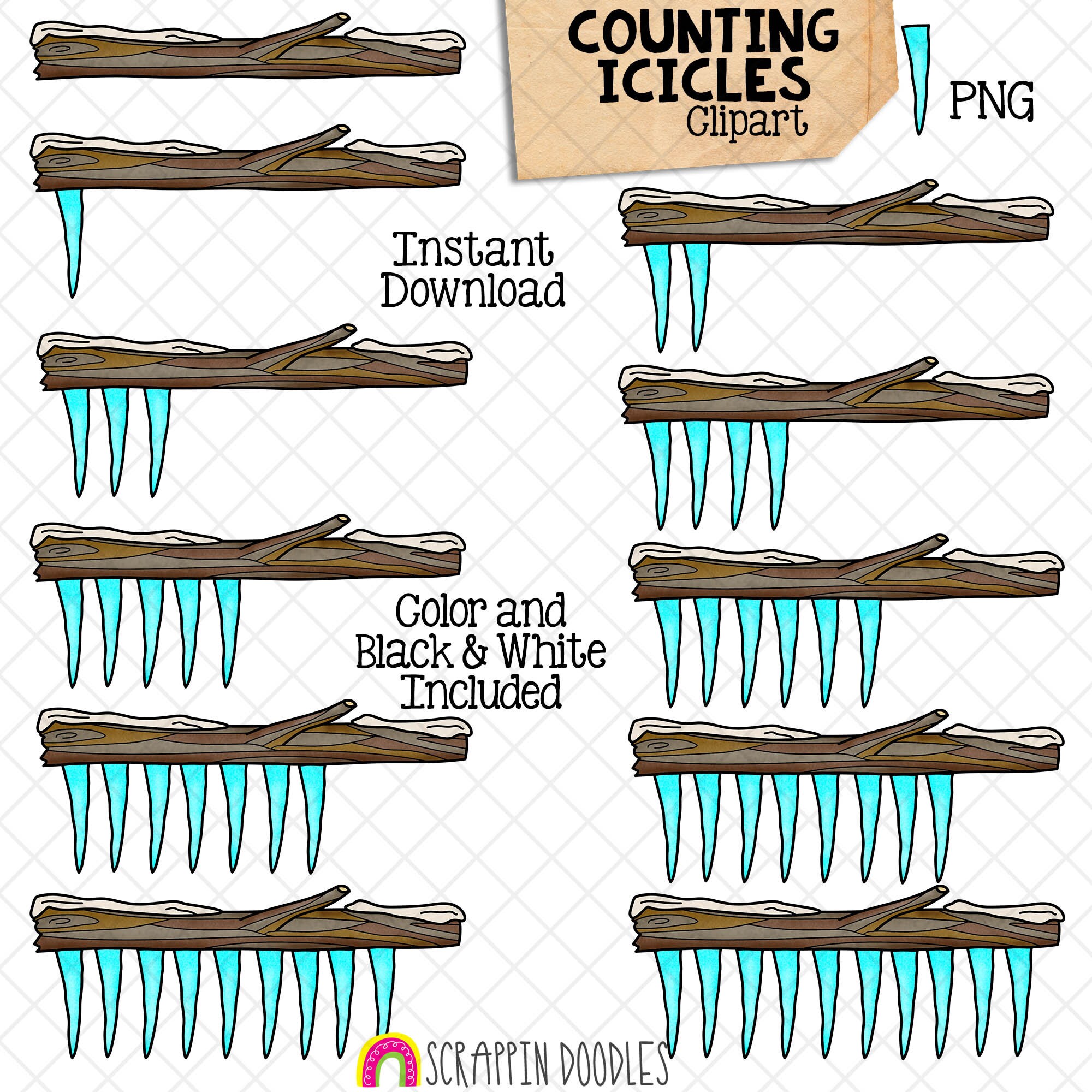 Counting Icicles Clipart - Winter Tree Branch Icicle Counting ...