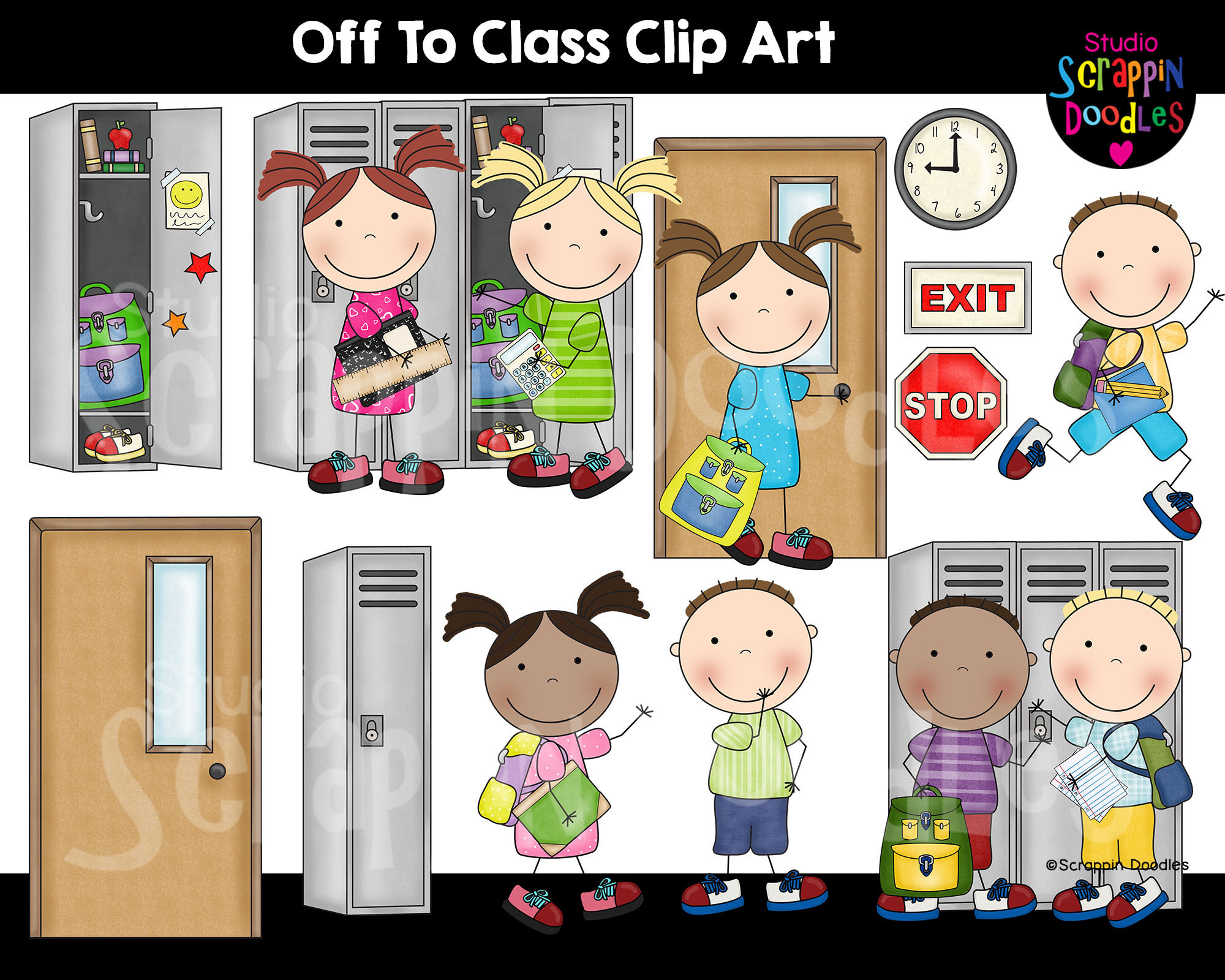 Off to Class Clip Art -school, Hallway, Locker Graphics - Etsy