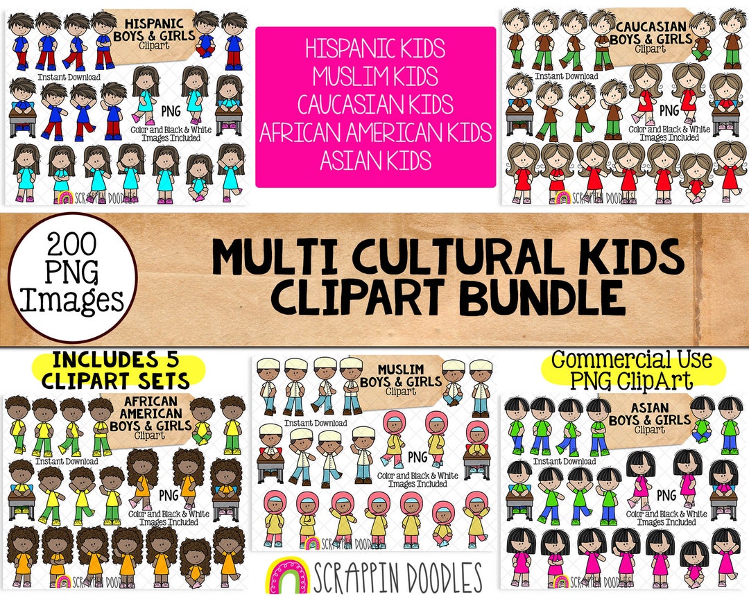 Multicultural Kids Clipart Bundle - Asian - African American ...