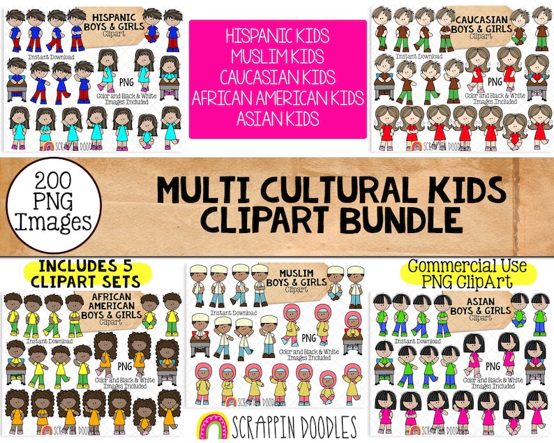 Multicultural Kids Clipart Bundle Asian African American - Etsy