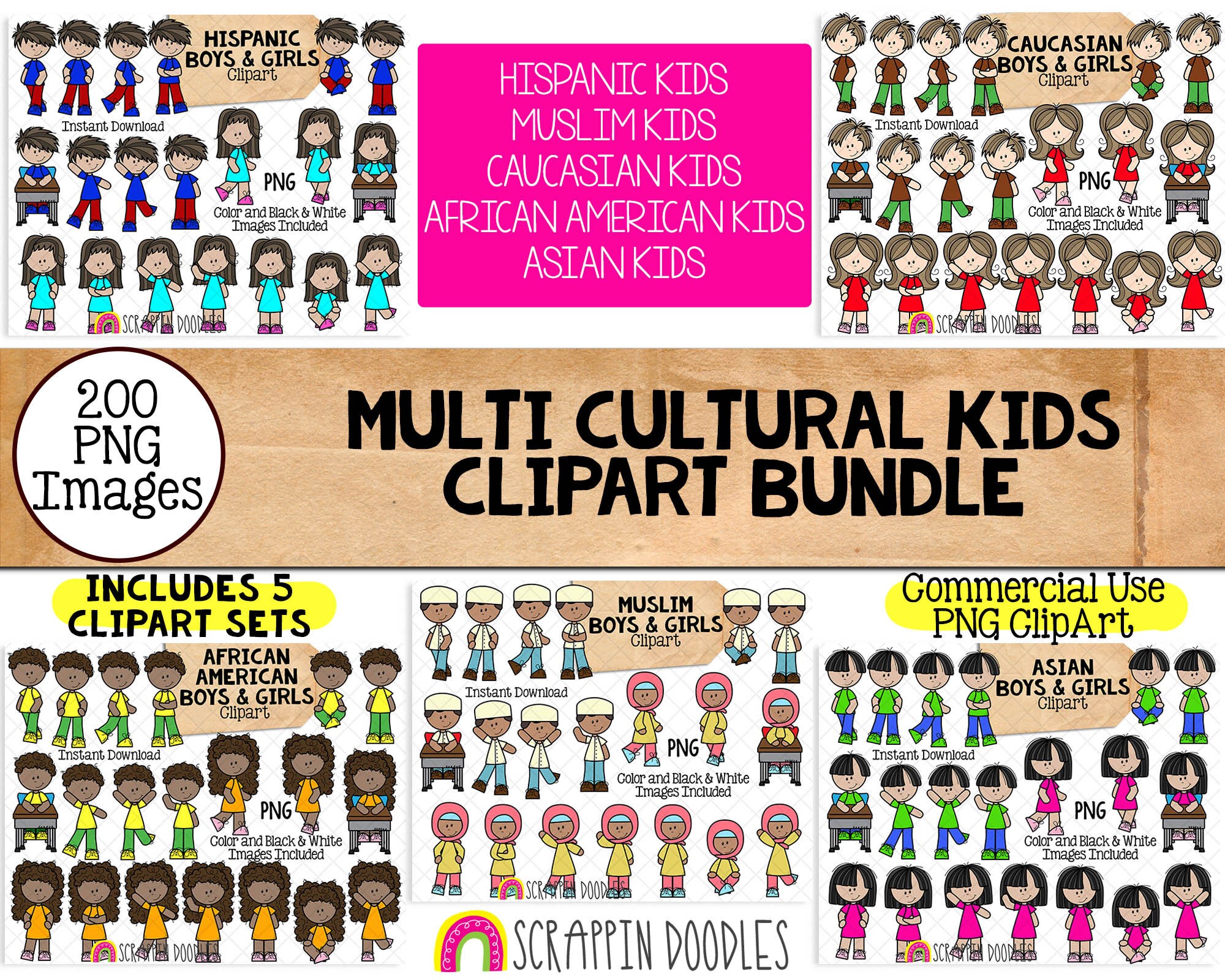 MultiCultural Kids ClipArt Bundle Asiático Afroamericano - Etsy México