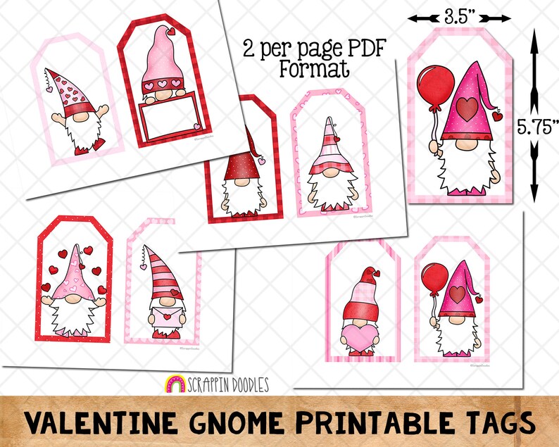 Valentine Gnome Printable Tags Valentines Day Printable Gift - Etsy