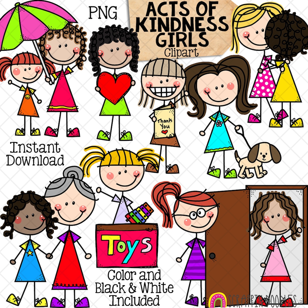 Acts of Kindness Clipart - Doodle Girls - Holding Umbrella - Walking ...