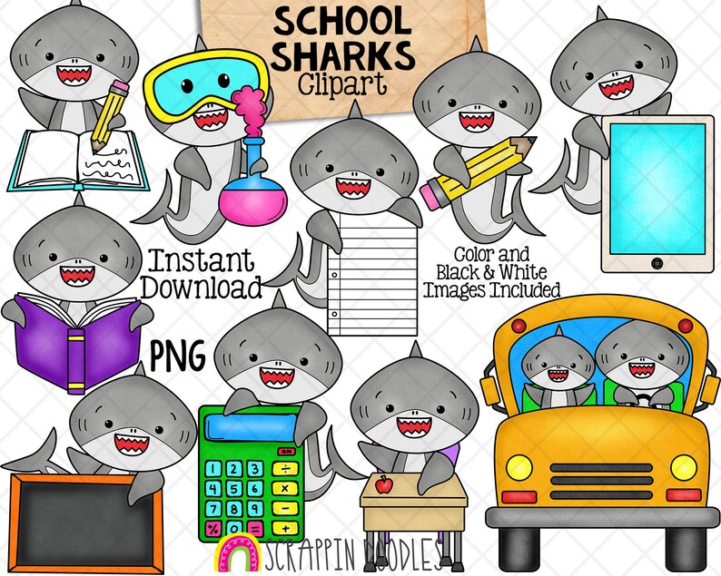 School Sharks Clip Art - Grey Shark Clipart - Sharks on School Bus ...