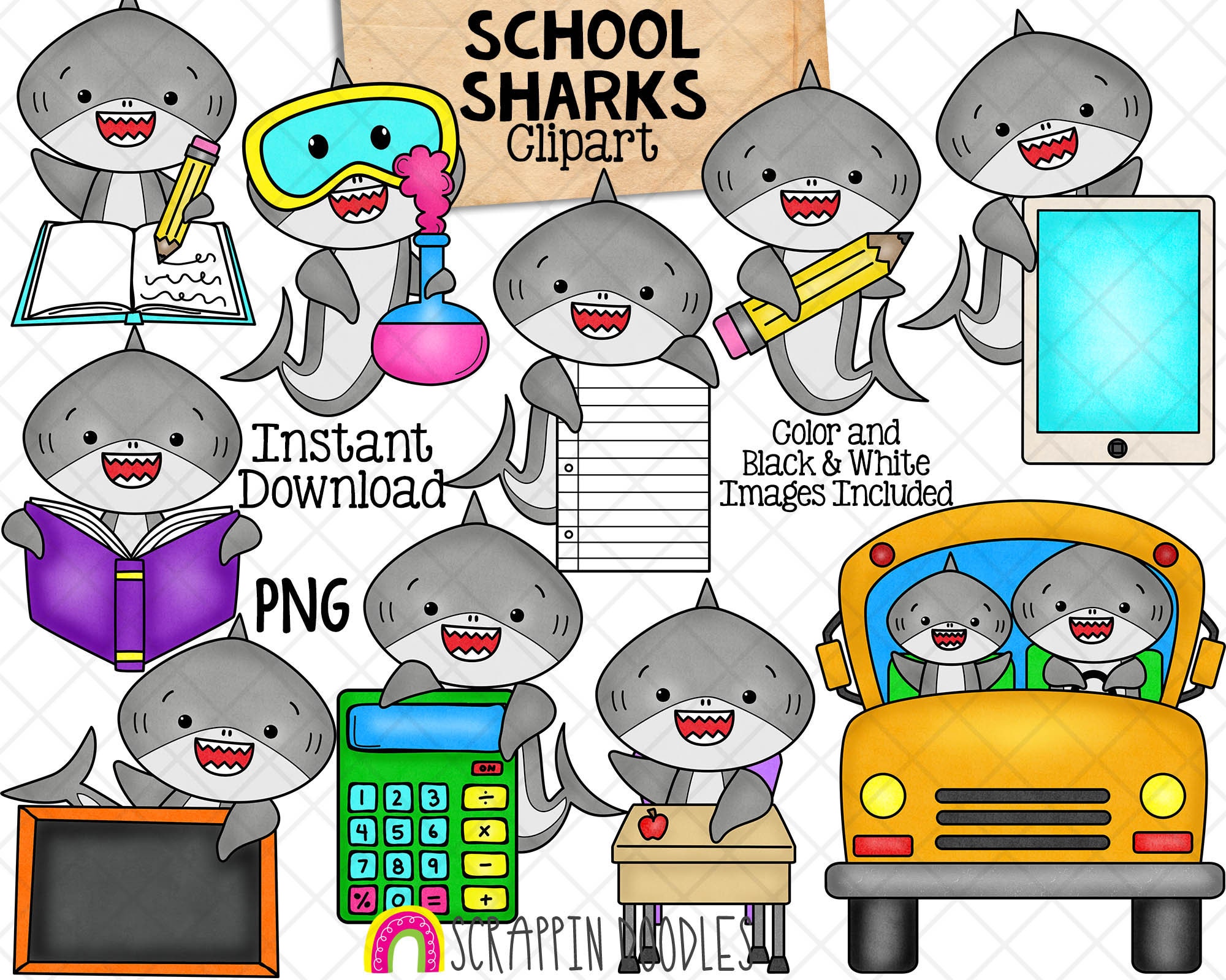 School Sharks Clip Art Grey Shark Clipart Sharks on School Bus Writing ...