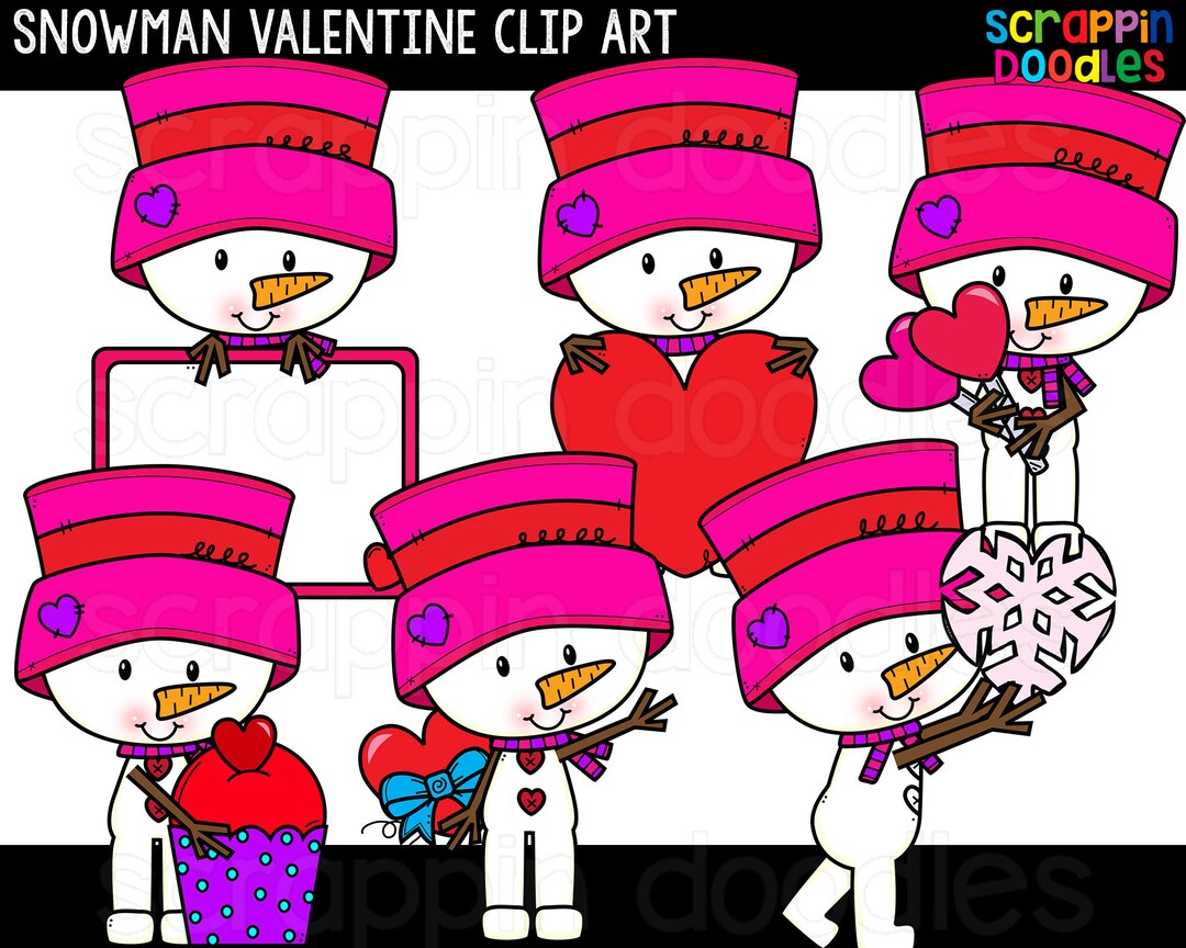Snowman Valentine Clip Art - Cute Commercial Use Valentines Day Clipart ...