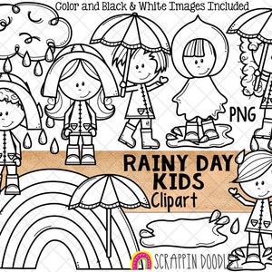 Rain Clipart - Rainy Day Kids Clip Art - Puddle - Umbrella - Rain Drops ...