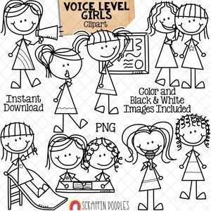 Voice Levels Clip Art - Doodle Kids Girls Stick Figure Graphics - Voice ...