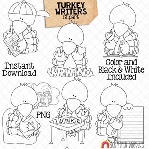 Turkey Clipart - Writing Turkeys Clip Art - Cute School Turkeys ...